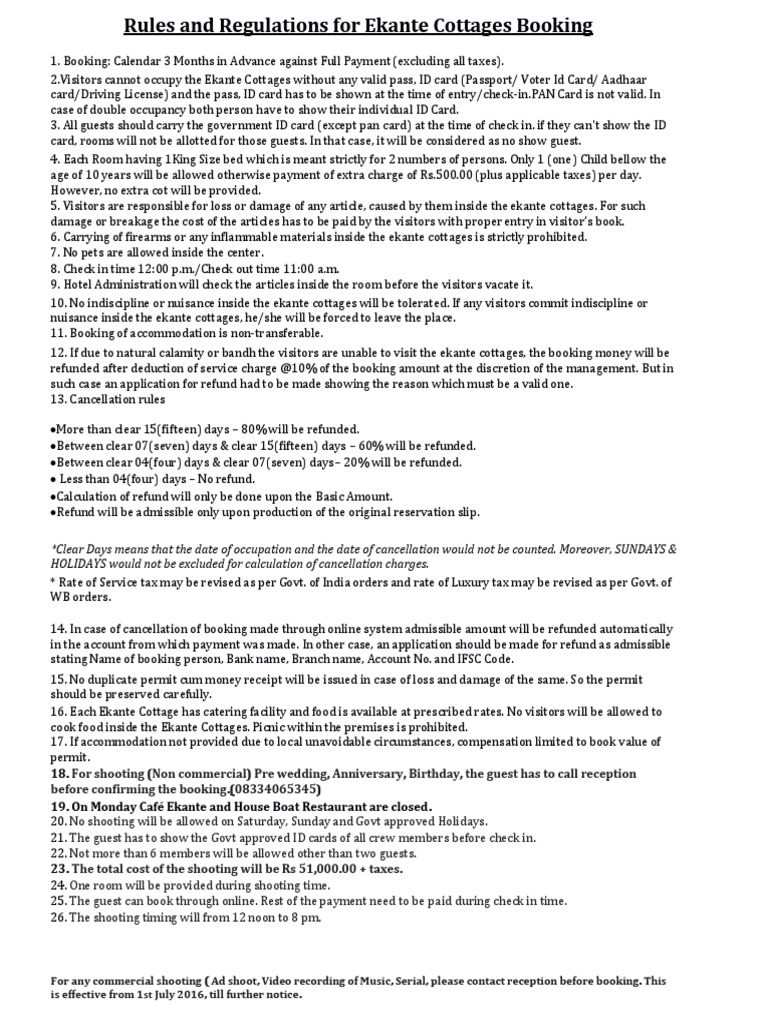Rules and Regulations For Cottage Booking PDF | PDF | Identity Document ...