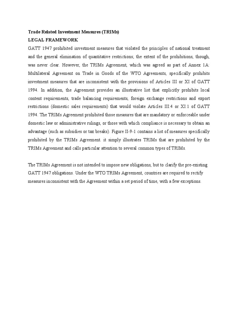 Understanding TRIMs Agreement Provisions | PDF | International ...