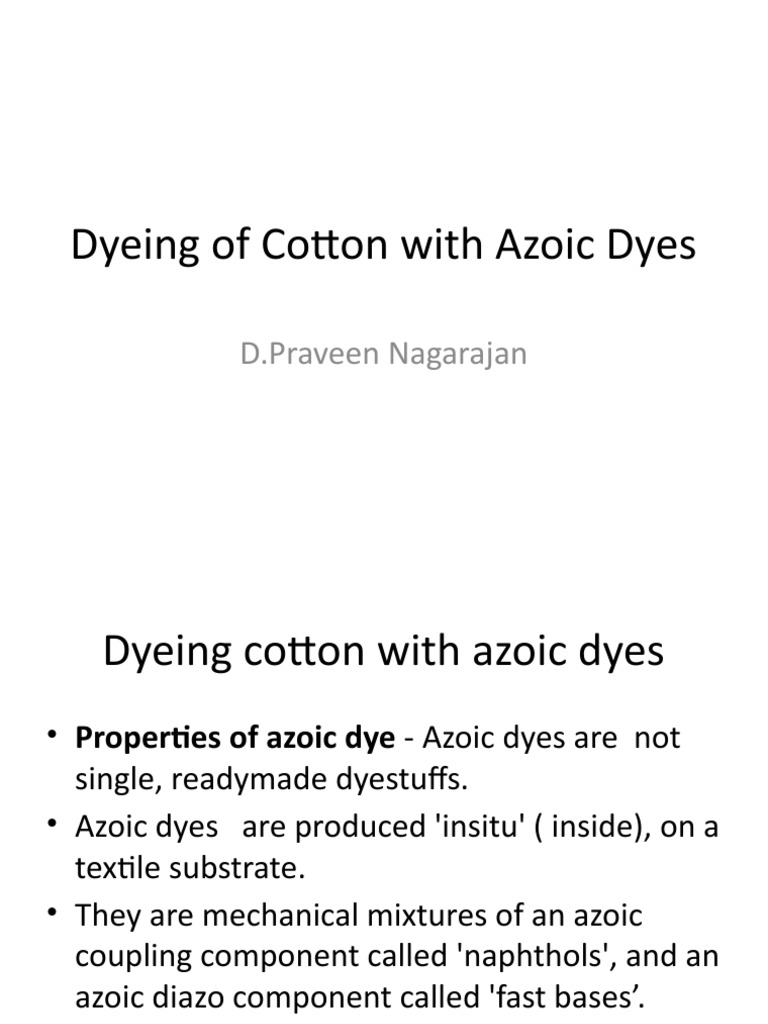 Cotton Dyeing with Azoic Dyes | PDF | Dye | Sodium Hydroxide