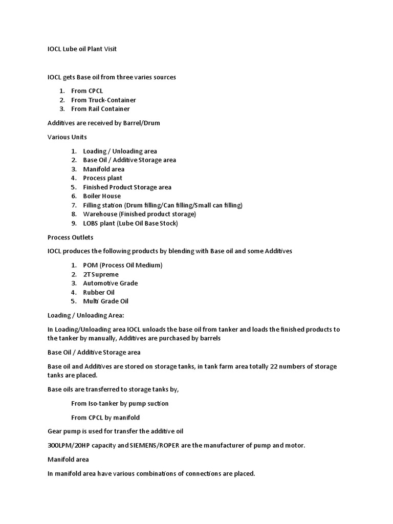 IOCL Lube Oil Plant Overview | PDF | Oil Tanker | Warehouse