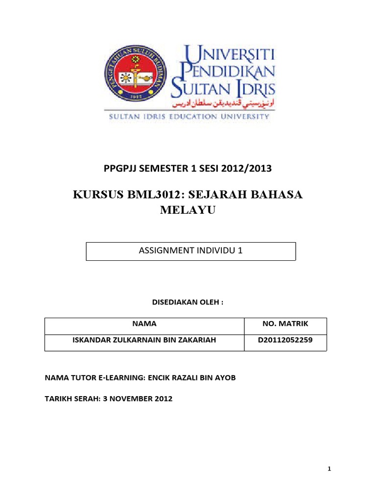 Sejarah Bahasa Melayu Assignment 1 | PDF