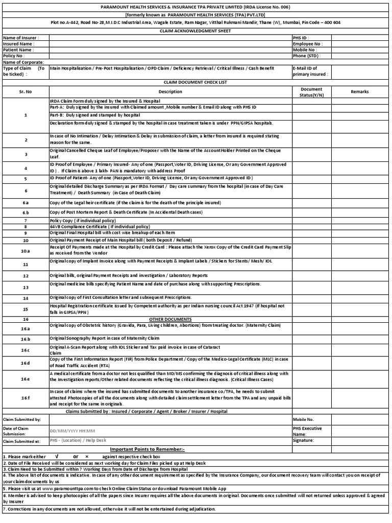 Health Claim - Form-1 | PDF | International Statistical Classification ...