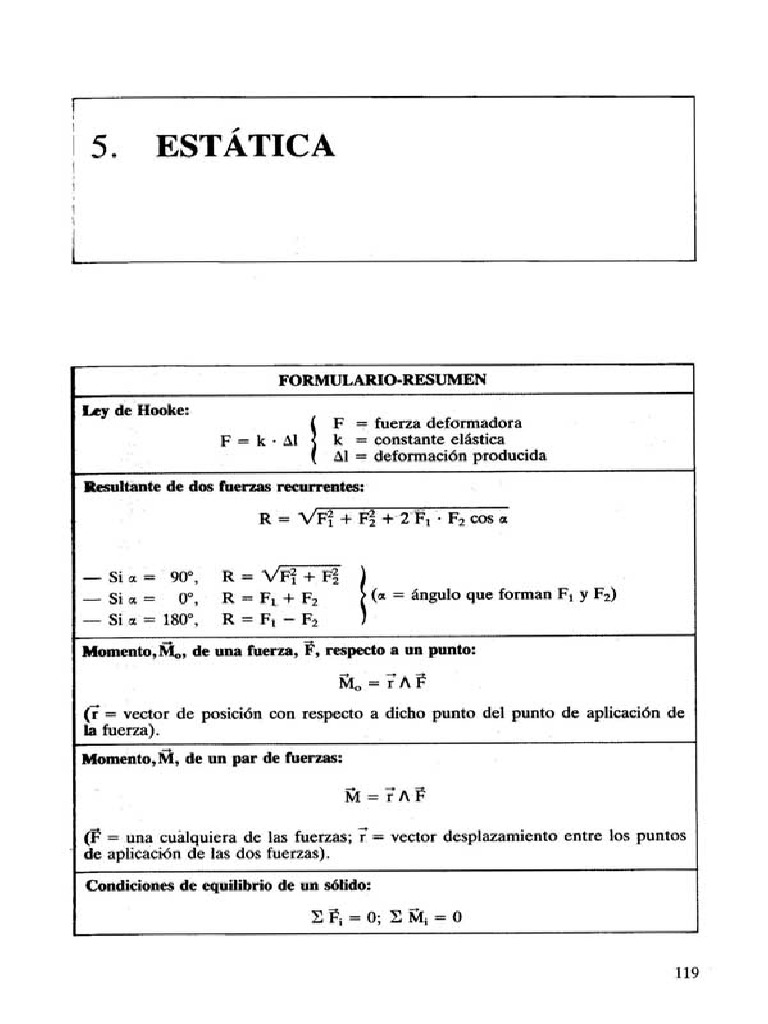 Fórmulas de Estática - 1000 Problemas de Física General-4 | PDF