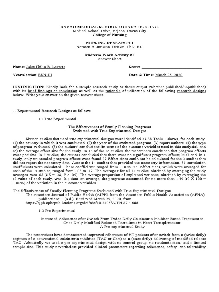 Exploring Research Designs: A Review of Sample Studies Utilizing True ...