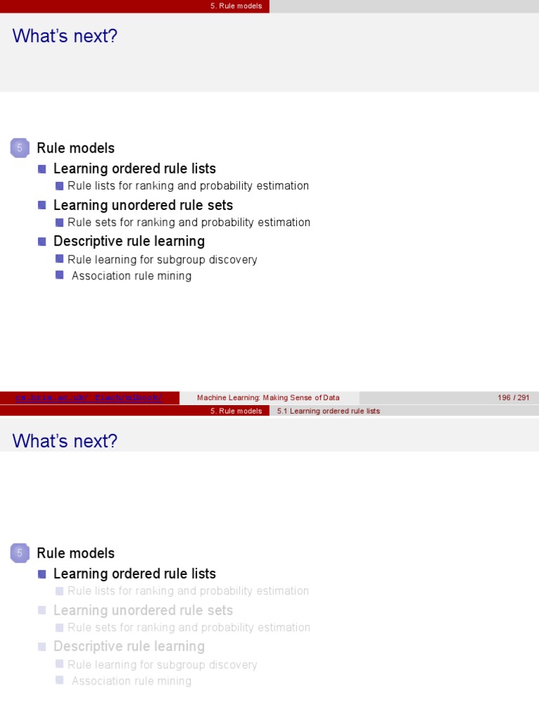 What S Next Rule Models Learning Ordered Rule Lists Learning Unordered Rule Sets Descriptive