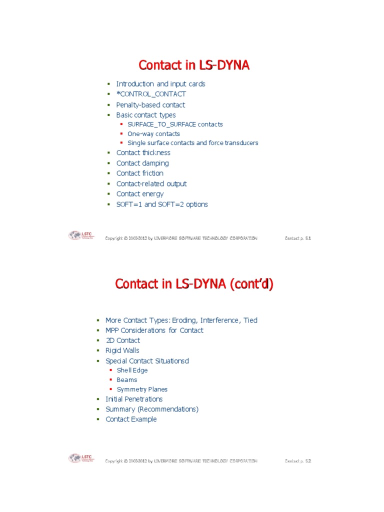 Contatc Definition in LS-Dyna | PDF | Friction | Parallel Computing