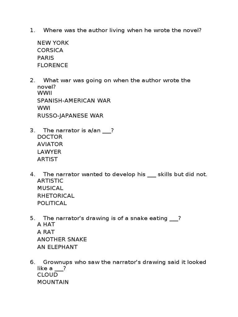 Little Prince Questions 1 | PDF