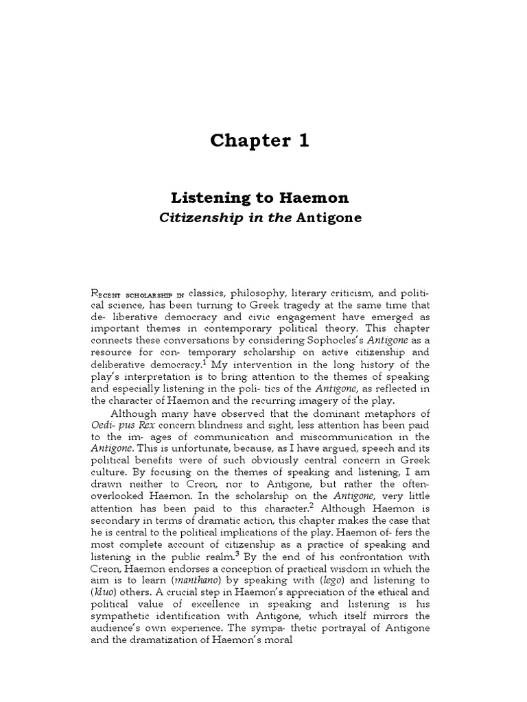 Listening To Haemon: Citizenship in The Antigone | PDF | Sophocles ...