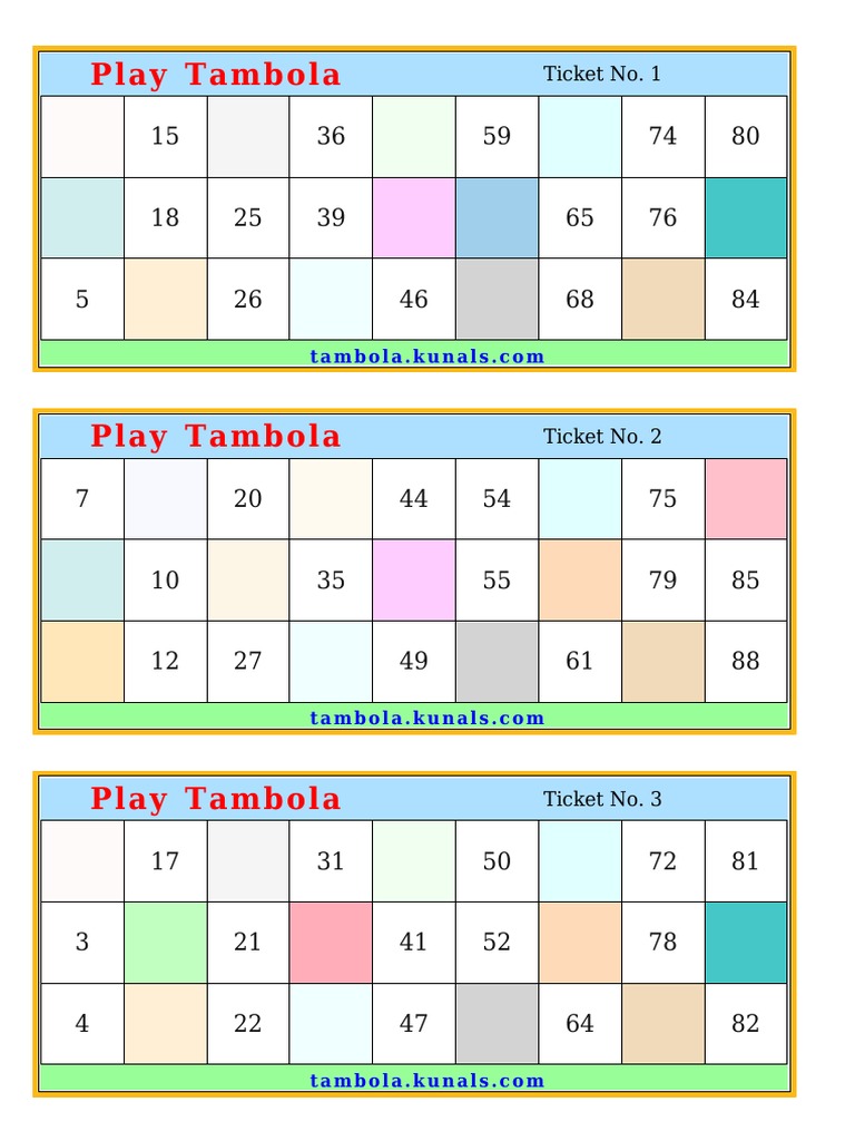 Tambola Ticket Numbers and Rules | PDF | Leisure Activities | Leisure