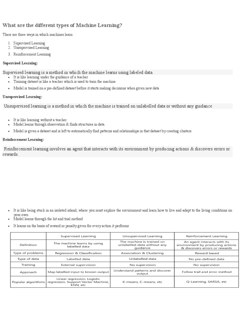 What Are The Different Types of Machine Learning | PDF