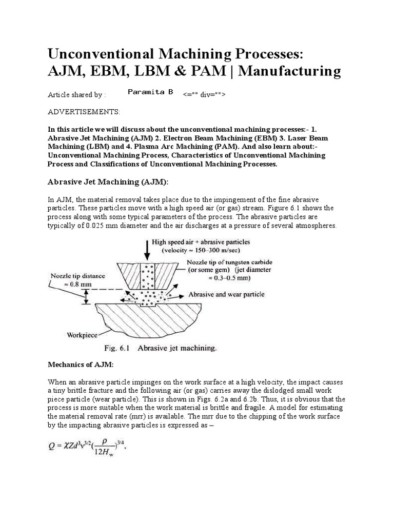 Unconventional Machining Processes | PDF | Nozzle | Machining