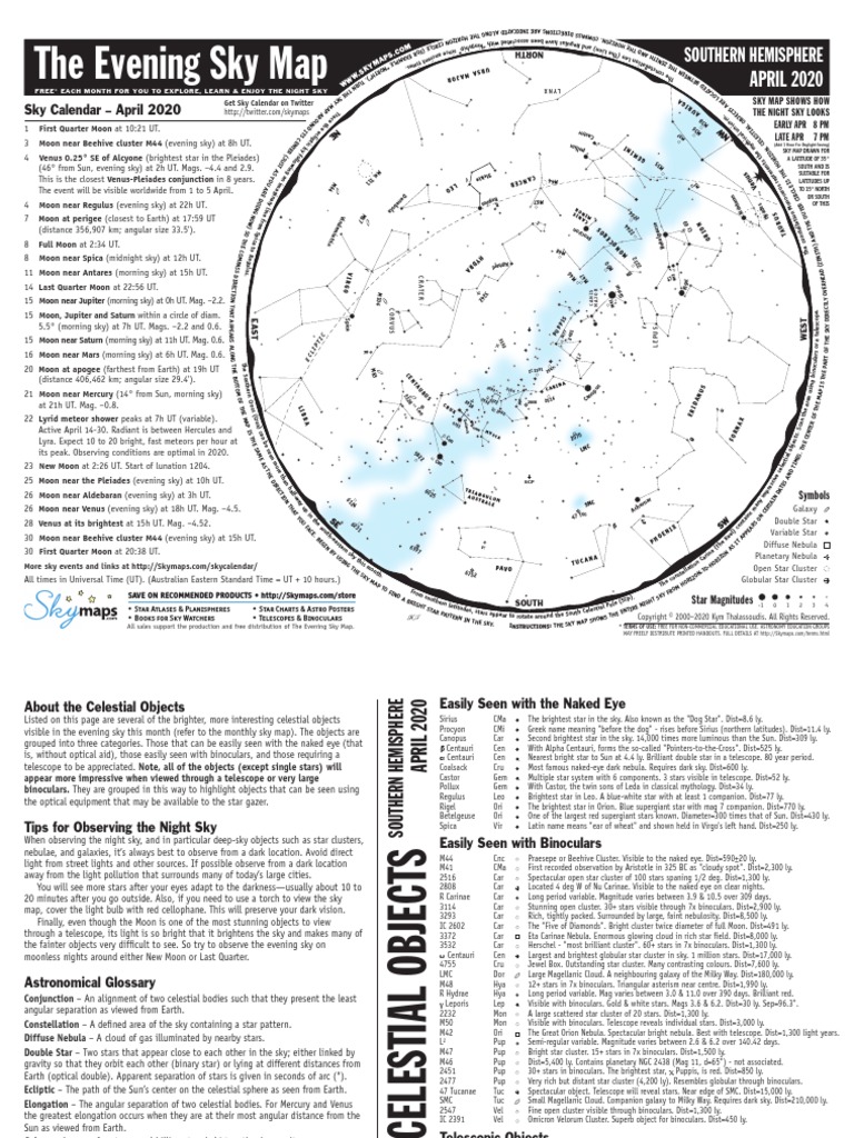 The Evening Sky Map: APRIL 2020 | PDF | Planetary Science | Astronomy