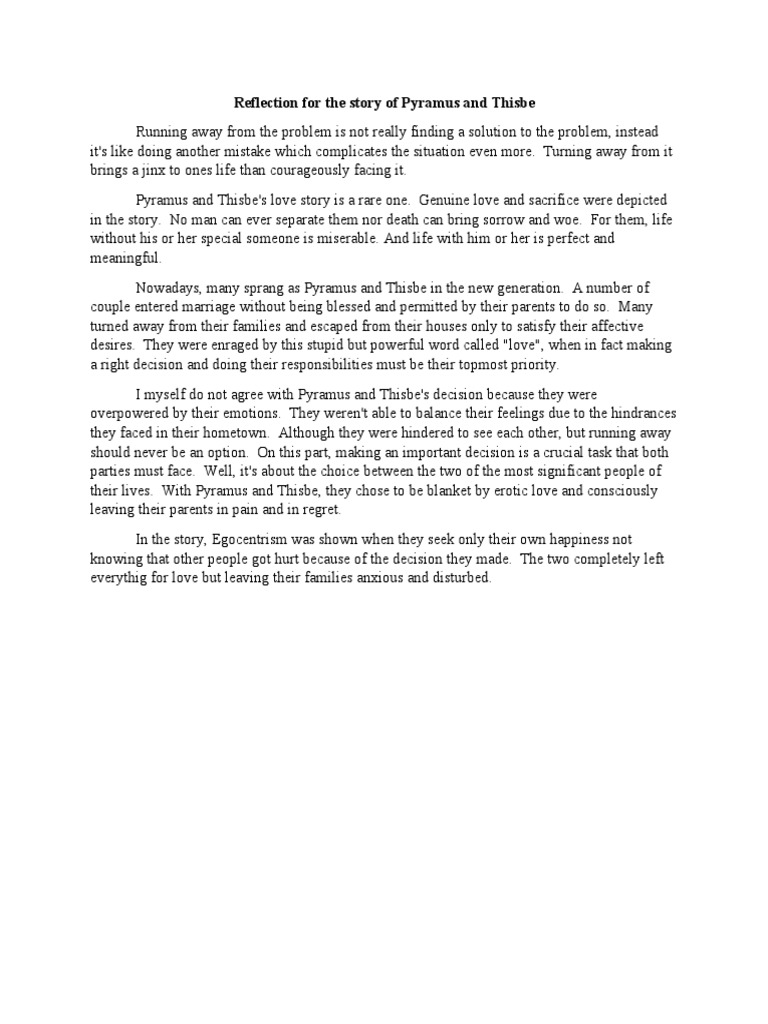 Reflection For The Story of Pyramus and Thisbe | PDF