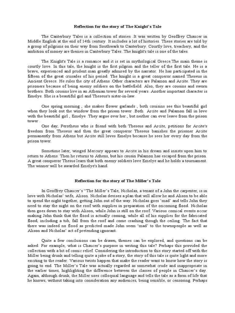 Reflection For The Story of The Knight's Tale | PDF