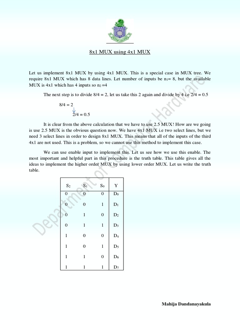 8x1 Mux Using 4x1 Mux | PDF | Electronic Design | Computer Engineering