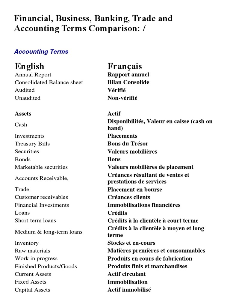 Comparaison des termes comptables FR-EN | PDF | Capital (Économie ...