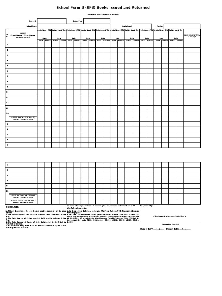 SF3 Book Issuance and Return Log | PDF