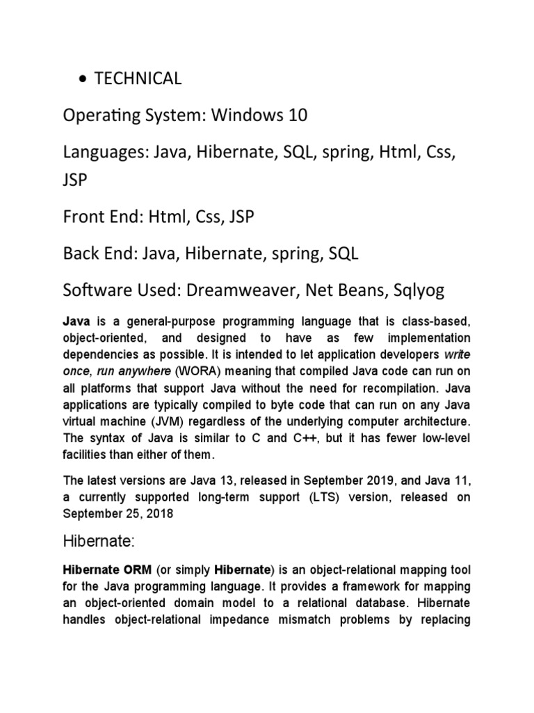 Hibernate:: Java Is A General-Purpose Programming Language That Is Class-Based | PDF