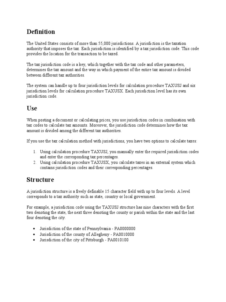 Understanding Tax Jurisdiction Codes in SAP | PDF