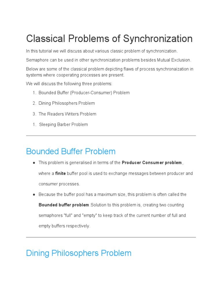 Classical Problems of Synchronization | PDF | Software Engineering | Computer Data