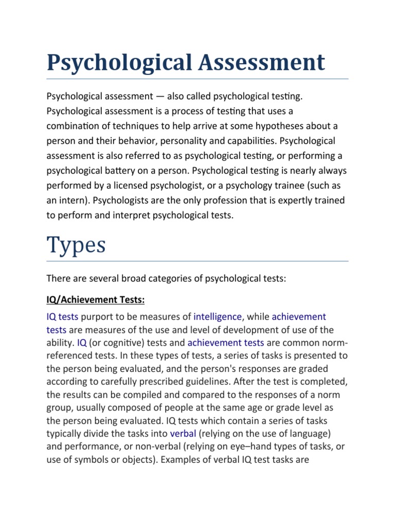 Psychological Assessment | PDF | Psychological Testing | Intelligence ...