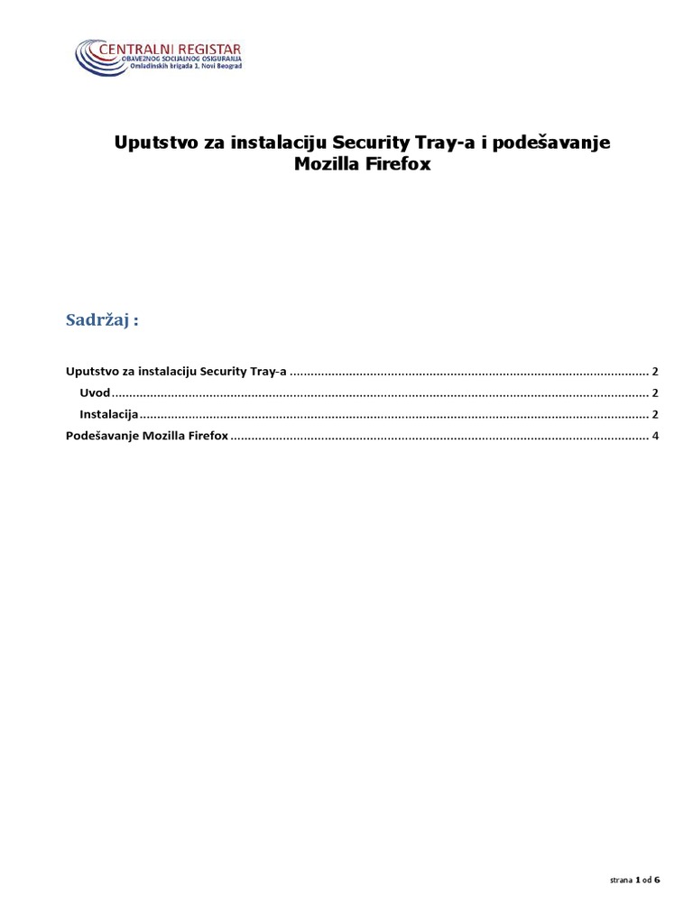 Uputstvo Za Instalaciju Security Tray | PDF