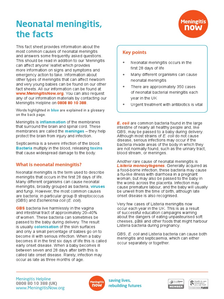 Neonatal Meningitis, The Facts: Key Points | PDF | Meningitis | Medical ...