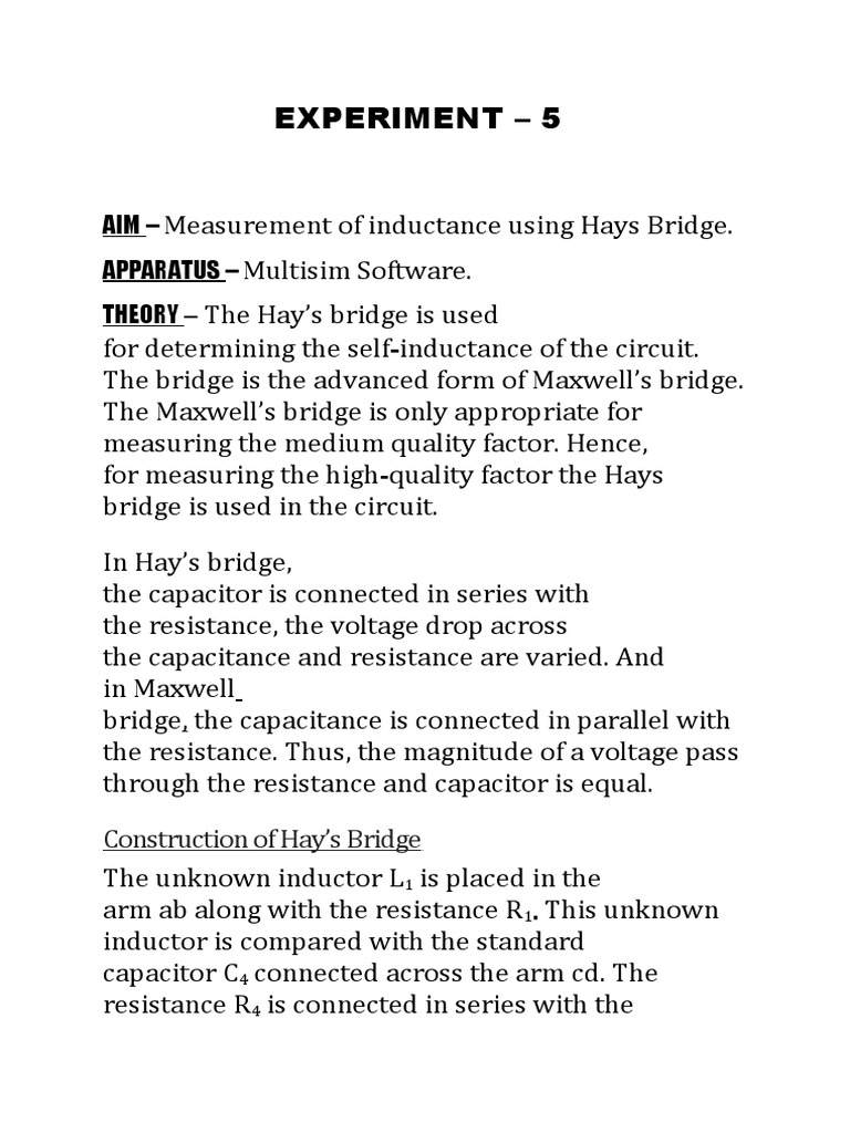 Experiment - 5: Aim - Apparatus - Theory | PDF | Inductance | Capacitor