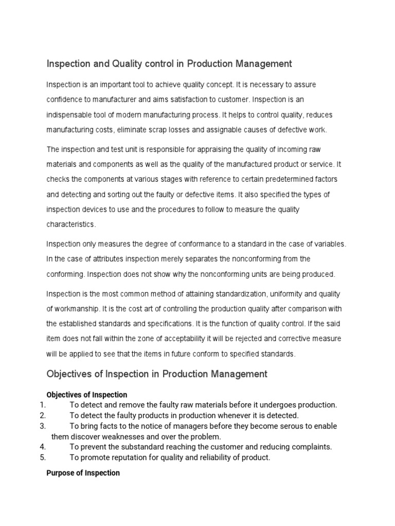 Quality Control Through Effective Inspection: Objectives, Types and ...