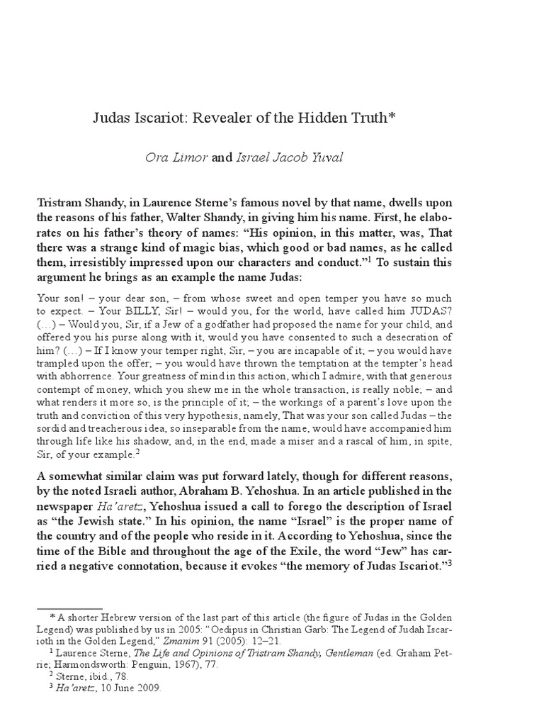 Judas Iscariot: Revealer of The Hidden Truth : Ora Limor and Israel ...