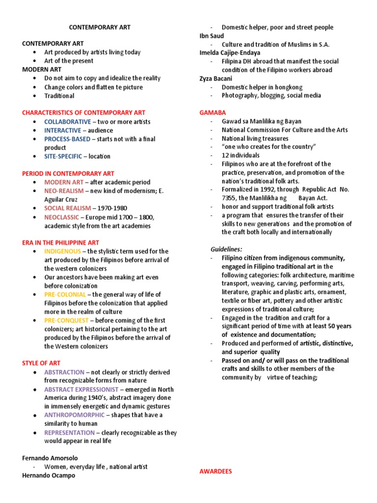 CONTEMPORARY ART First Sem Mindterm Reviewer | PDF | Mindanao | Philippines