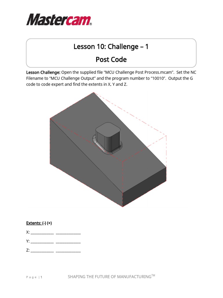 01 - Mastercam 3D Mill - Challenge Assignment - Lesson 10 PDF | PDF