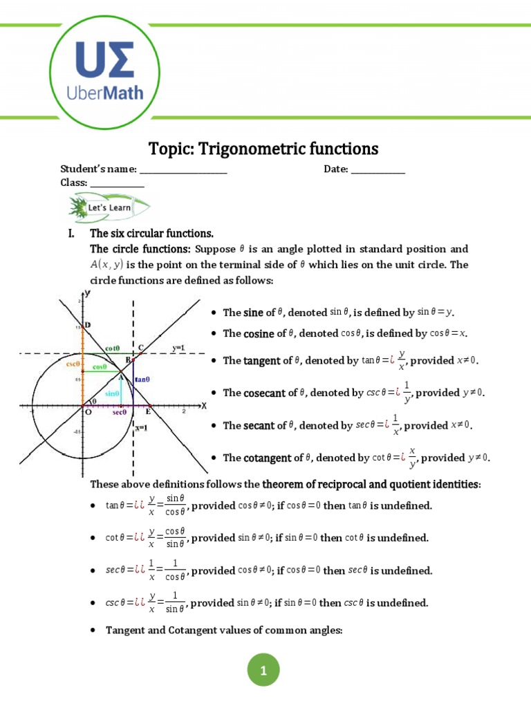 Pure Math: Topic: Trigonometric Functions | PDF | Trigonometric ...
