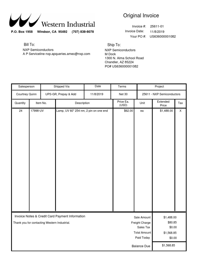 Original Invoice: Bill To: Ship To | PDF