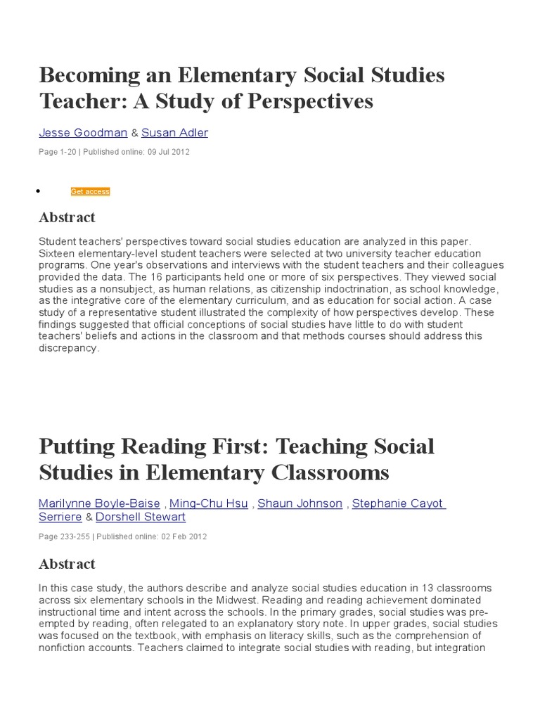 Becoming An Elementary Social Studies Teacher | PDF | Teachers | Curriculum