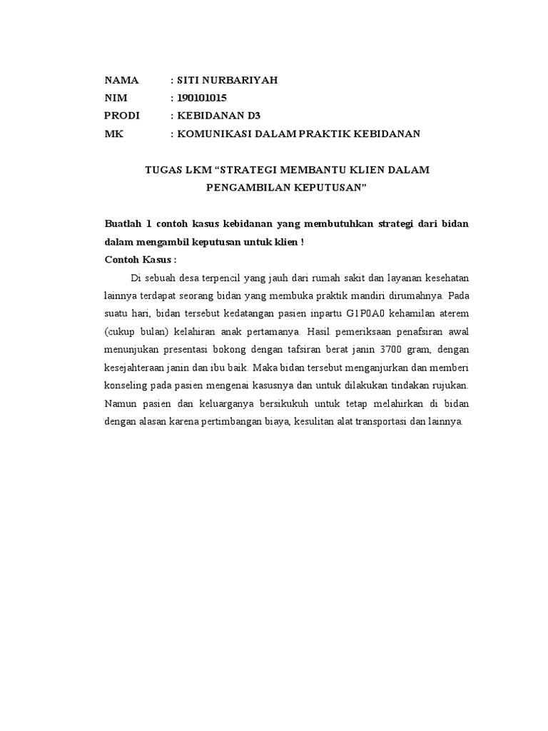 Tugas LKM Strategi Membantu Klien Dalam Pengambilan Keputusan | PDF | Pengembangan Diri | Sains ...