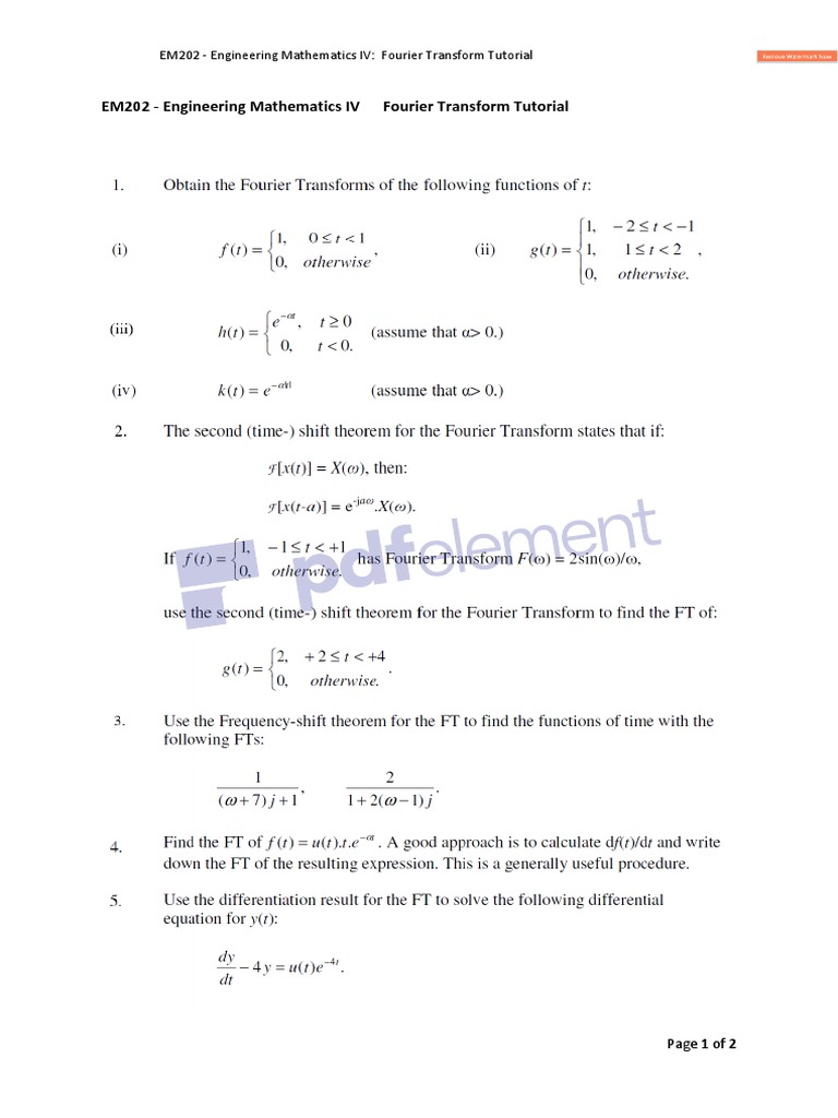 EM202 - Engineering Mathematics IV Fourier Transform Tutorial | PDF