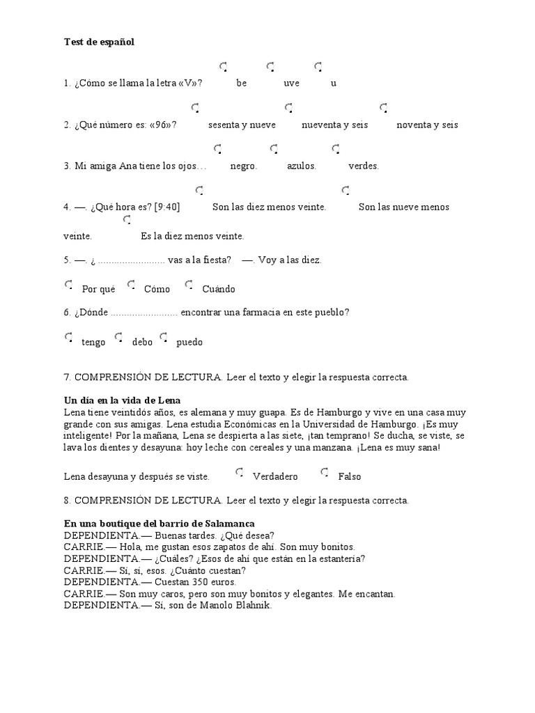 Test de Español | PDF