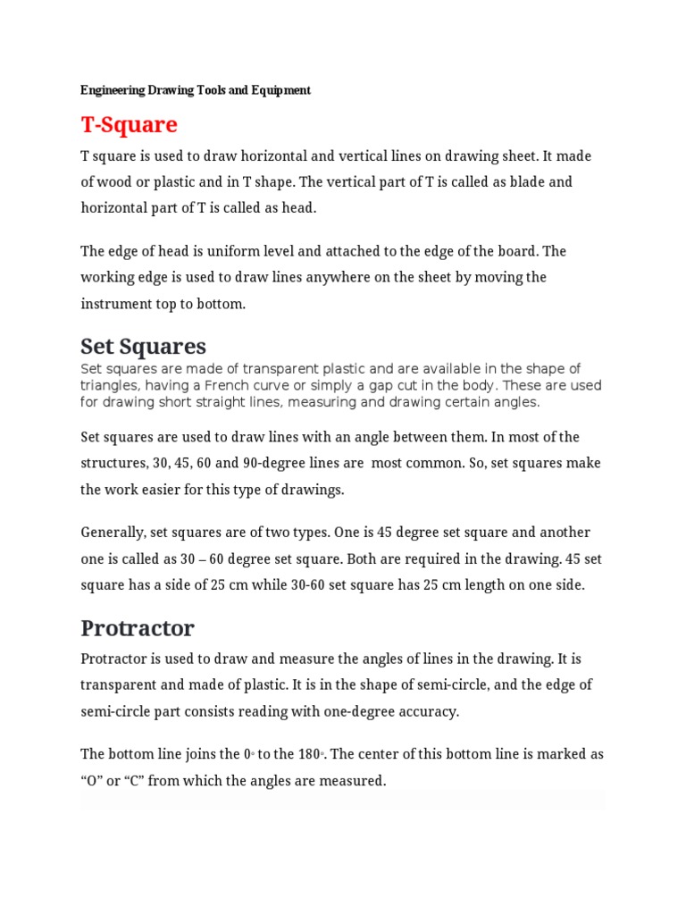 Engineering Drawing Tools And Equipment Download Free Pdf Tools