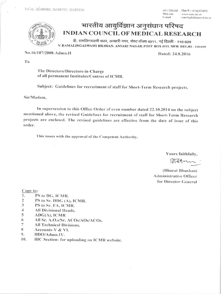 ICMR Guidelines - For - Recruitment | PDF