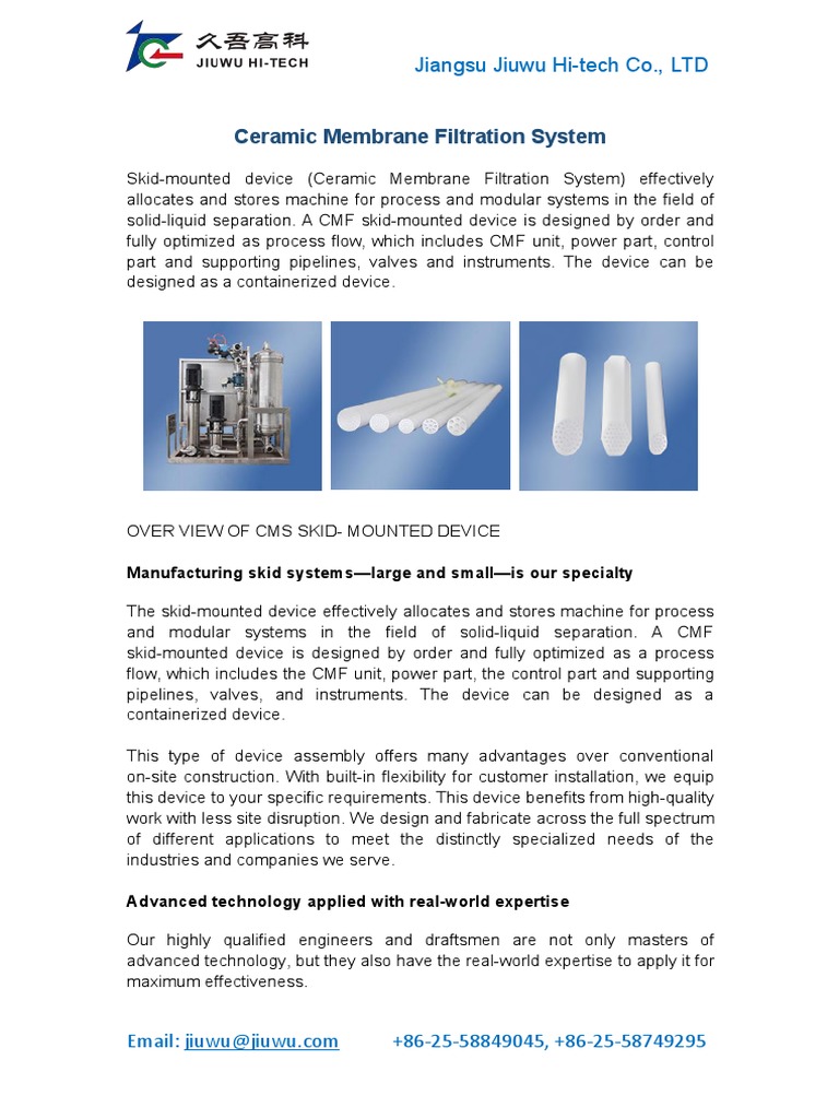 Ceramic Membrane Filtration System: Jiangsu Jiuwu Hi-Tech Co., LTD ...
