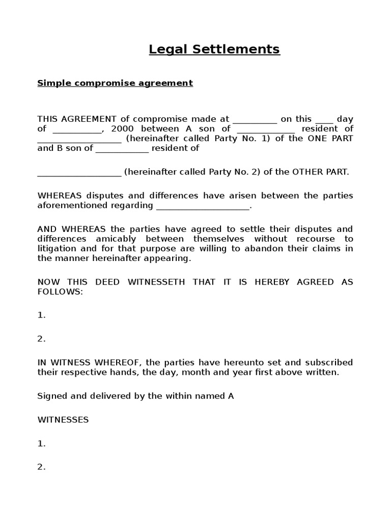 Legal Settlements: Simple Compromise Agreement | PDF | Deed | Lawsuit