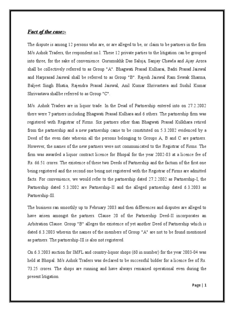 Fact of The Case:-: Page - 1 | PDF | Judgment (Law) | Arbitration