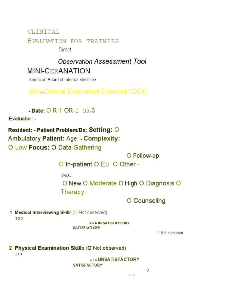 Mini CEX Format | PDF | Patient | Medical Specialties