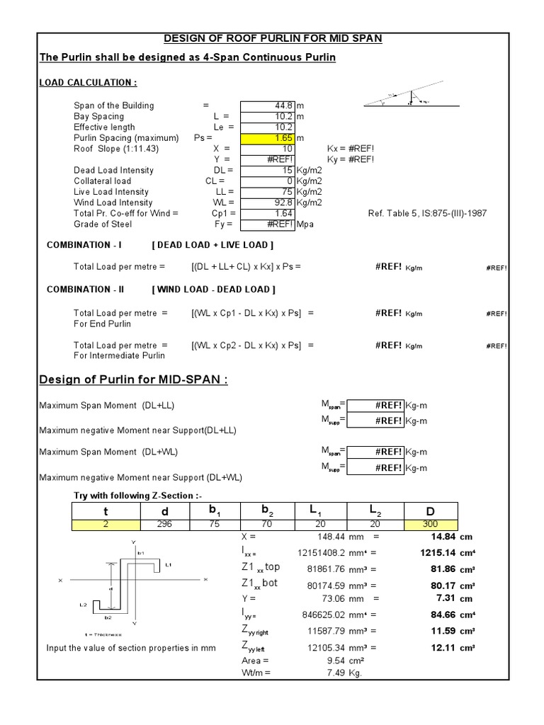 Design Of Roof Purlin For Mid Span The Purlin shall be designed as 4 ...