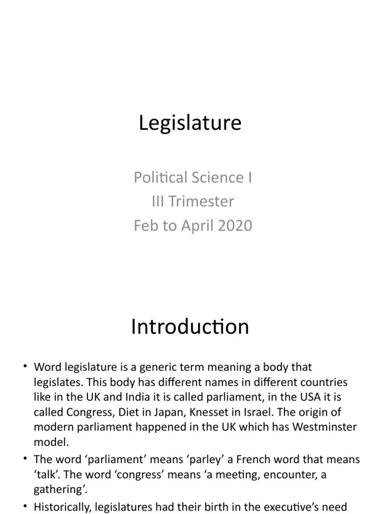 Legislature: Political Science I III Trimester Feb To April 2020 | PDF ...
