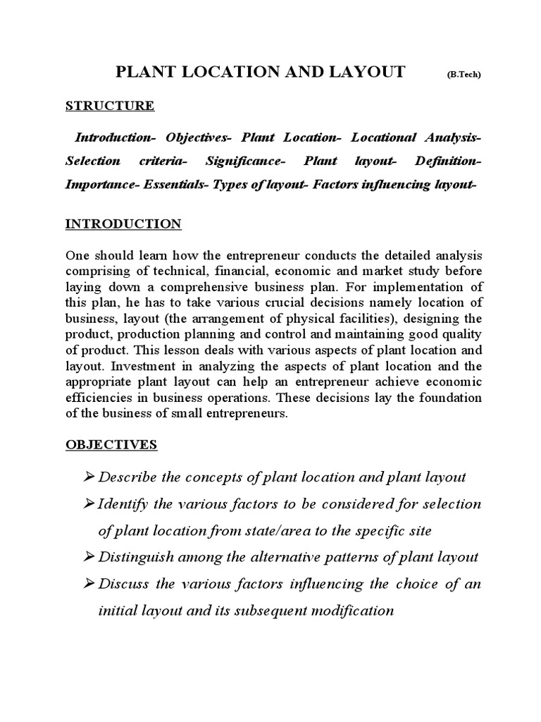 Plant Location and Layout | PDF | Factory | Entrepreneurship