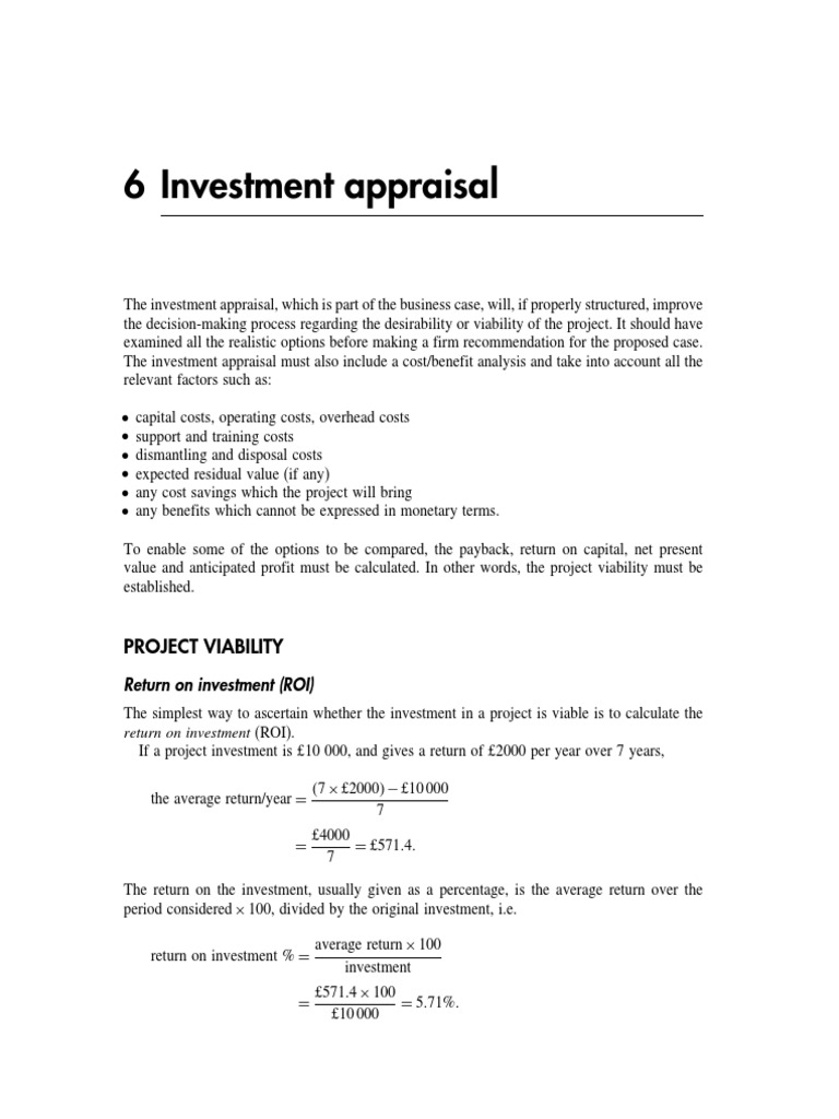 6 Investment Appraisal: Project Viability | Download Free PDF | Net ...