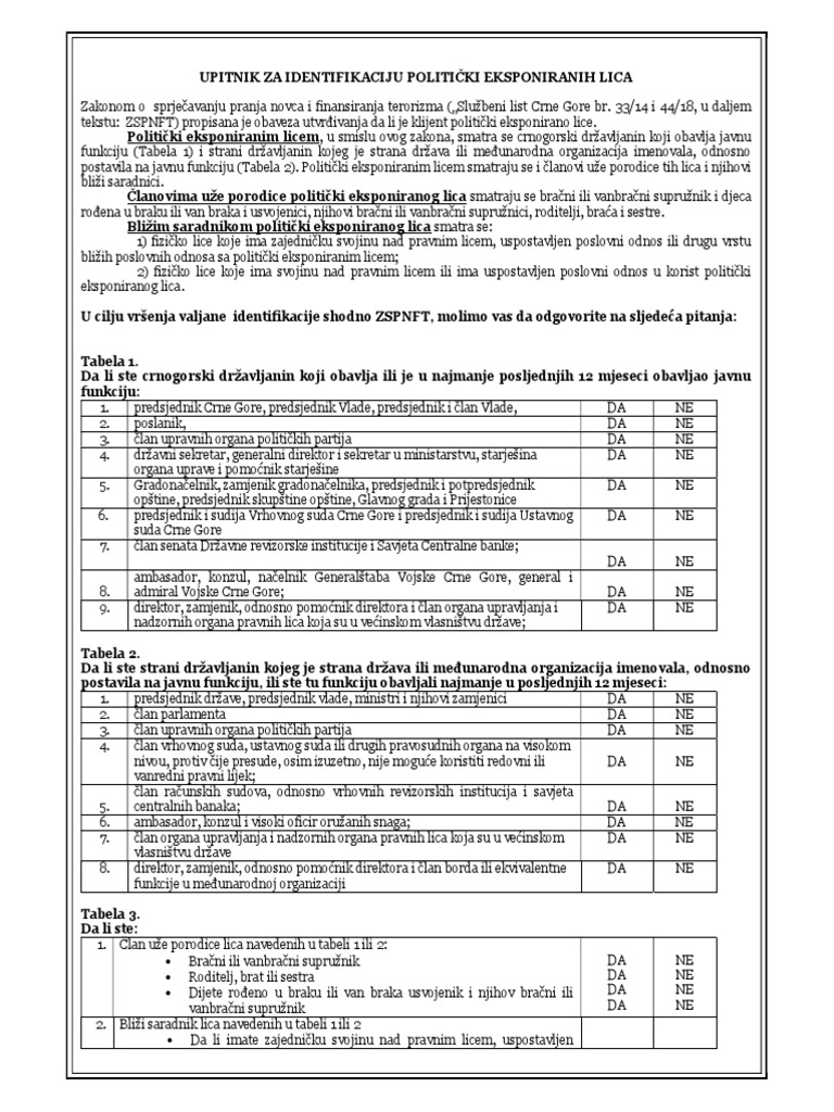 PEP Upitnik - 01.01.2020 | PDF