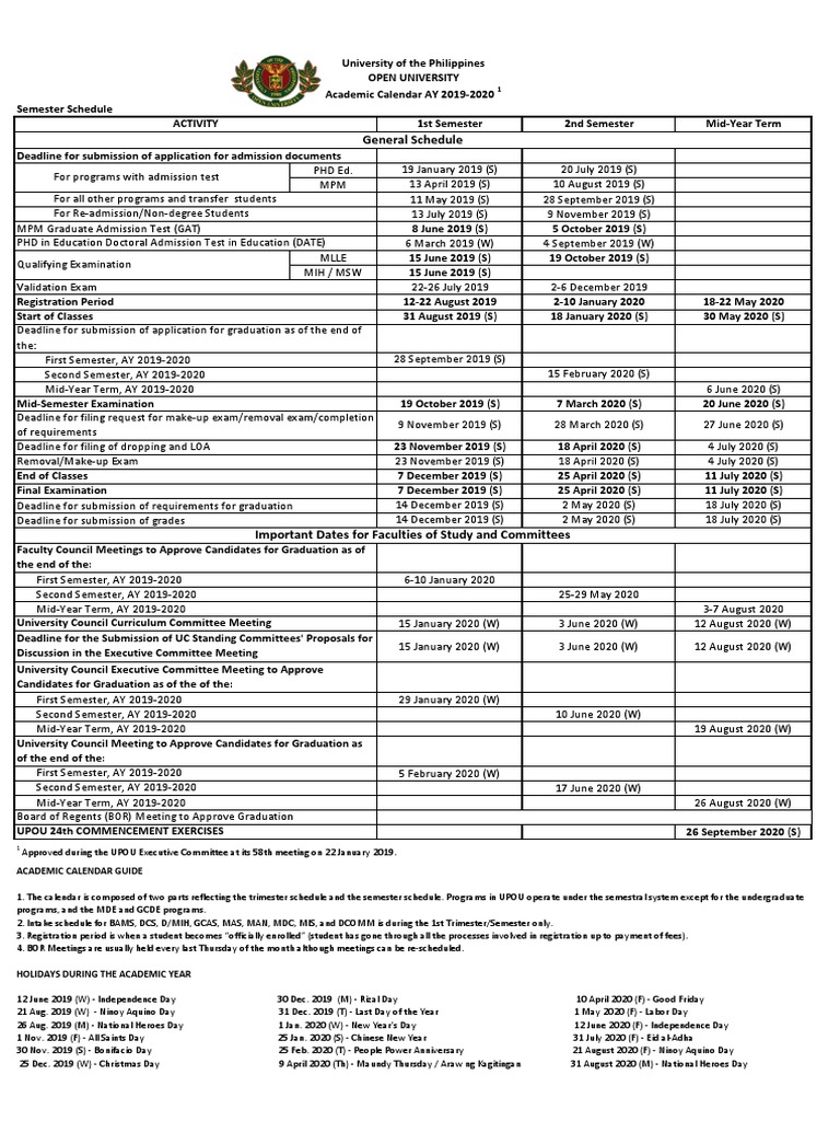 Academic Calendar SS AY2019-2020 | PDF | Academic Term | Academia